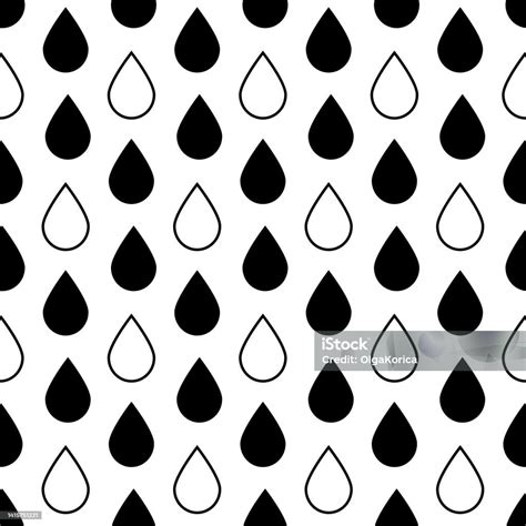 흑백 물방울 이음새가 없는 무늬 직물 훈장 디자인을 위한 큰 하락 비 편평한 배경 0명에 대한 스톡 벡터 아트 및 기타 이미지 0명 검은색 귀여운 Istock