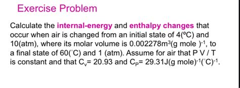 solved exercise problemcalculate the internal energy and