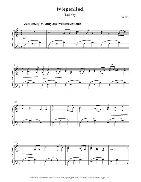 Brahms Lullaby Ninni Şarkısı Piyano Notaları Piyano Notaları