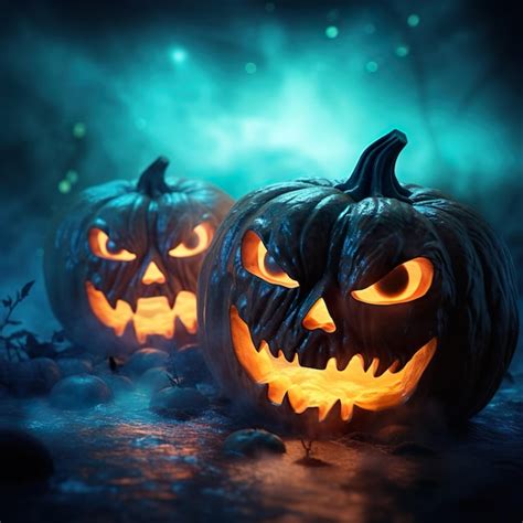 Premium AI Image Spooky Halloween Pumpkin Glowing Face Ai Generated