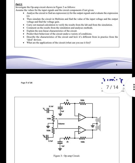 Solved Part 5 Investigate The Op Amp Circuit Shown In Figure 3 As Follows Assume The Values