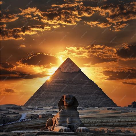 The Great Pyramid Of Giza At Sunrise With The Sphinx In The Foreground