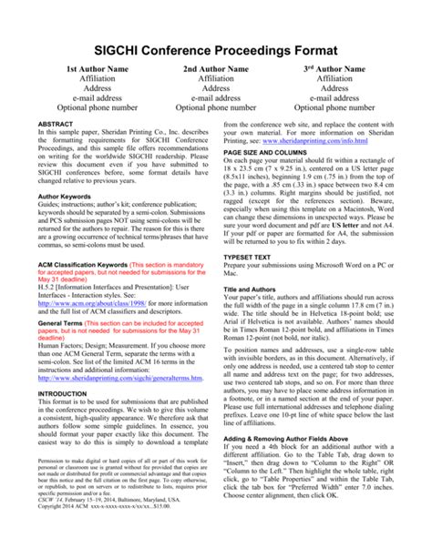 Sigchi Conference Proceedings Format Guide