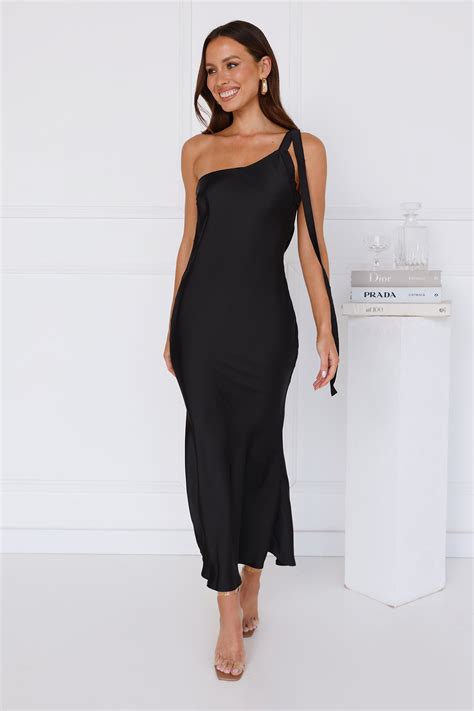 Hello Molly Black Tie Ballroom One Shoulder Satin Maxi Dress Black