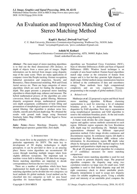 Pdf An Evaluation And Improved Matching Cost Of Stereo Matching Method