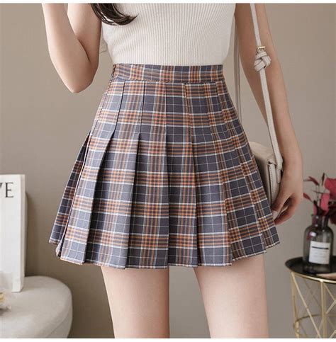☆spot☆ 7 สี มีซับใน กระโปรงสั้น ลายสก๊อต กระโปรงทรงเอ เอวสูง กระโปรง