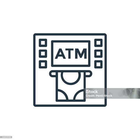 흰색 배경에 격리 된 Atm 기계 벡터 아이콘 개요 웹 사이트 디자인 및 모바일 응용 프로그램 개발을위한 얇은 라인 Atm 기계