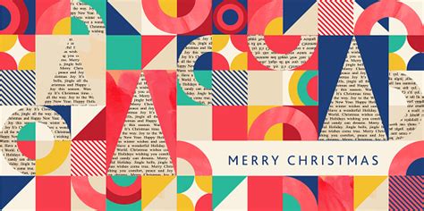 콜라주 스타일 메리 크리스마스 현대 기하학적 스타일 인사말 카드 디자인 서식 파일 크리스마스 트리와 신문과 수채화 질감에 추상 모양 0명에 대한 스톡 벡터 아트 및 기타