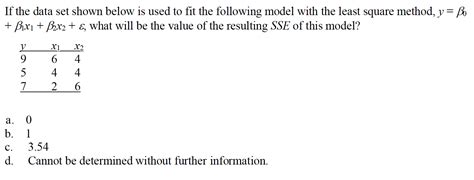 Solved If The Data Set Shown Below Is Used To Fit The Chegg Com