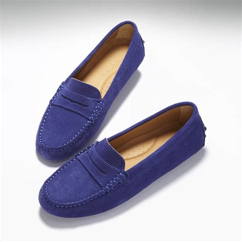 Womens Penny Driving Loafers Ink Blue Suede Hugs And Co