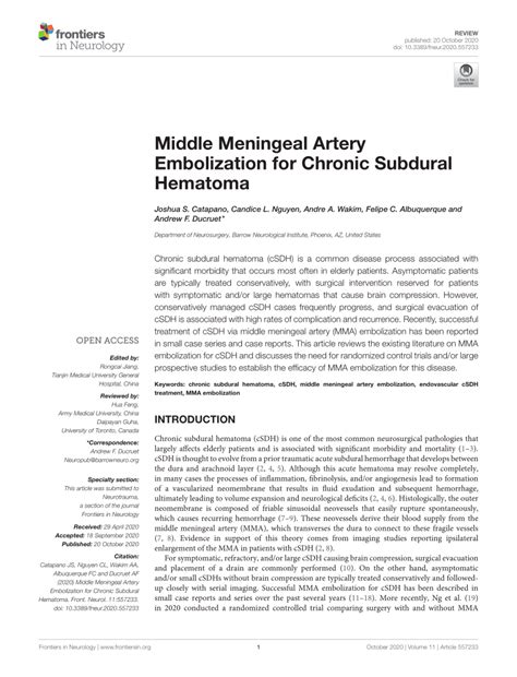 Pdf Middle Meningeal Artery Embolization For Chronic Subdural Hematoma