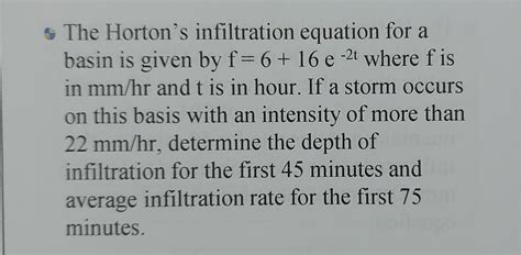 Solved The Horton S Infiltration Equation For A Basin Is Chegg