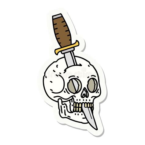 Tattoo Style Sticker Of A Skull And Dagger Stock Vector Illustration
