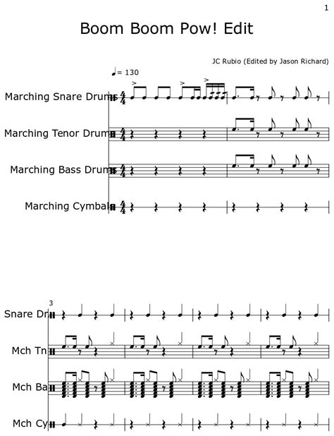 Boom Boom Pow Edit Sheet Music For Marching Snare Drums Marching