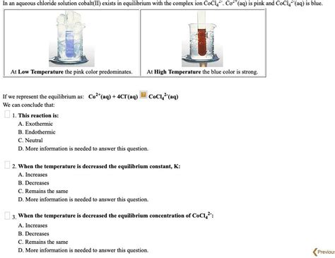 In An Aqueous Chloride Solution Cobaltii Exists In Equilibrium With The