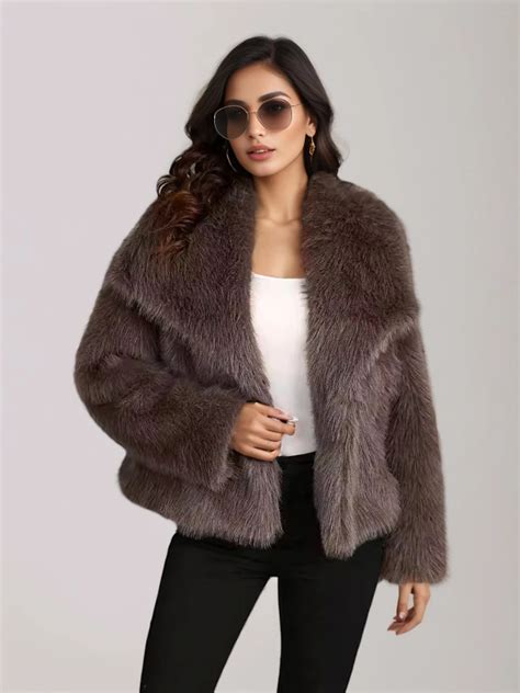 Twotwinstyle Big Collar Fox Fur Grass Coat Plush Jacket