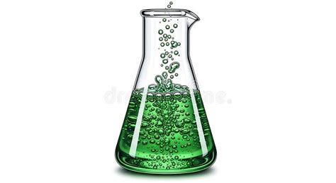 Erlenmeyer Flask Filled With Green Liquid Featuring Rising Bubbles Indicating A Stock