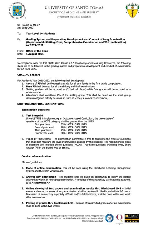 Re Grading System And Ust Medicine Student Council