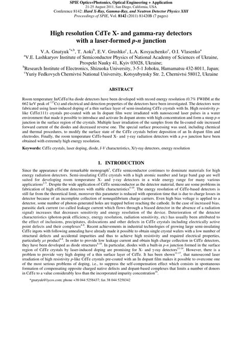Pdf High Resolution Cdte X And Gamma Ray Detectors With A Laser Formed P N Junction