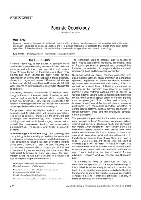 Pdf Forensic Odontology