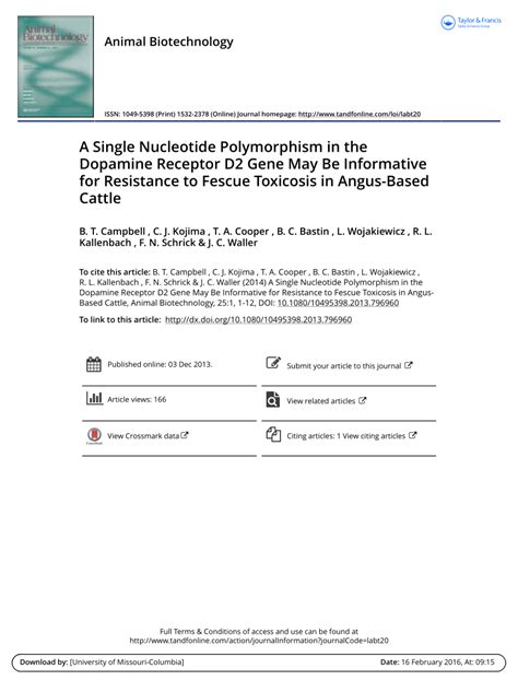 Pdf A Single Nucleotide Polymorphism In The Dopamine Receptor D2 Gene