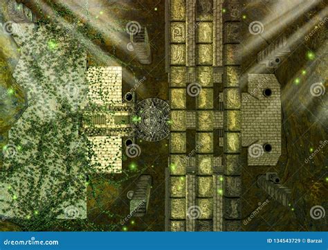 A Scene Of A Sky View Of A Fantasy Mayan Temple Stock Illustration