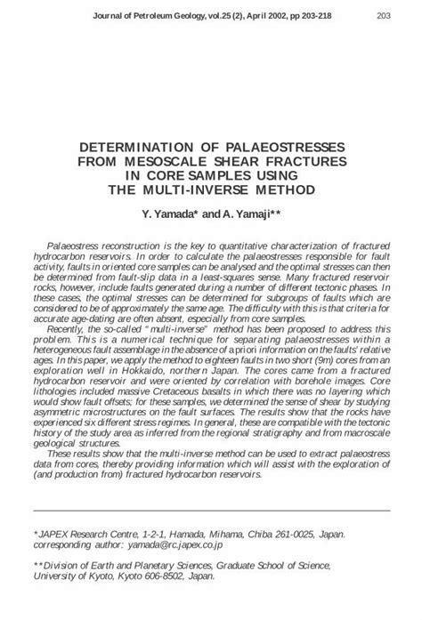 Pdf Determination Of Palaeostresses From Mesoscale Shear Fractures In