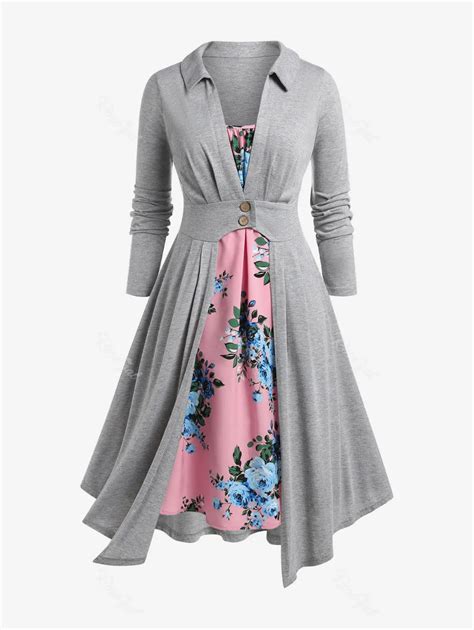 Plus Size Longline Top And Floral Midi Dress Set 35 Off Rosegal