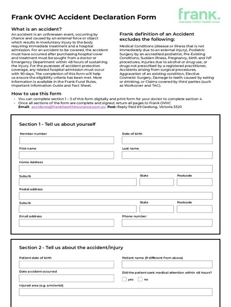Fillable Online Frank Accident Declaration Form Fax Email Print Pdffiller