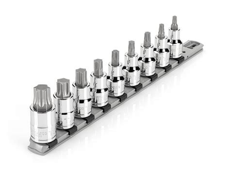 9 Piece 1 2 Inch Drive Torx Bit Socket Set With Rail Tekton
