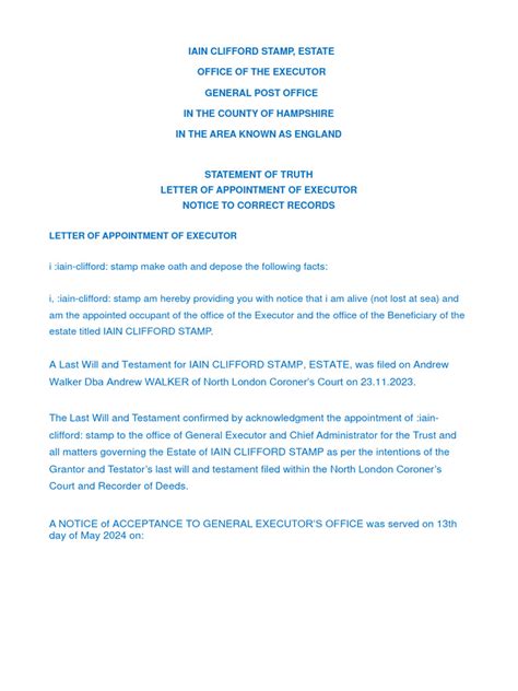 13 05 2024 Office Of Executor Statement Of Truth And Notice Pdf Will And Testament Deed