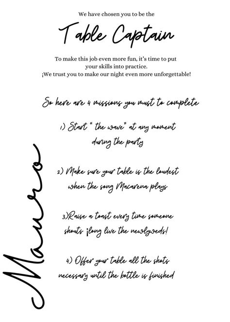 Table Captain Card For Events Etsy Uk