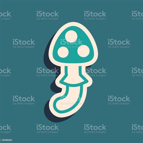 녹색 배경에 고립 된 녹색 Psilocybin 버섯 아이콘 환각 환각 긴 그림자 스타일 벡터 Lsd에 대한 스톡 벡터 아트 및