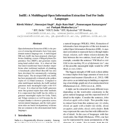 Indie A Multilingual Open Information Extraction Tool For Indic
