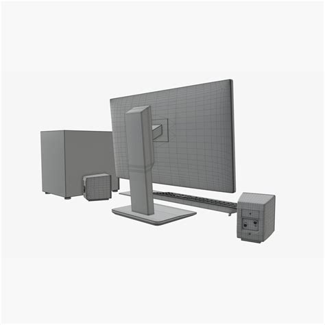 Computer Monitor Keyboard Mouse Pad Speakers Woofer Set 3D Model