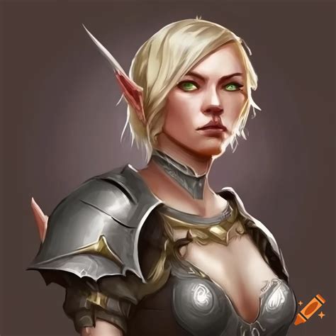 Short Blonde Hair Female Half Elf Paladin In Armor With Side Shave On