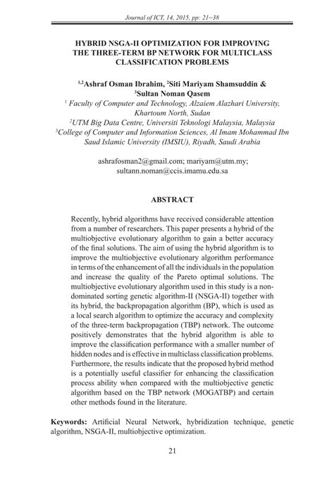 Pdf Hybrid Nsga Ii Optimization For Improving The Three Term Bp
