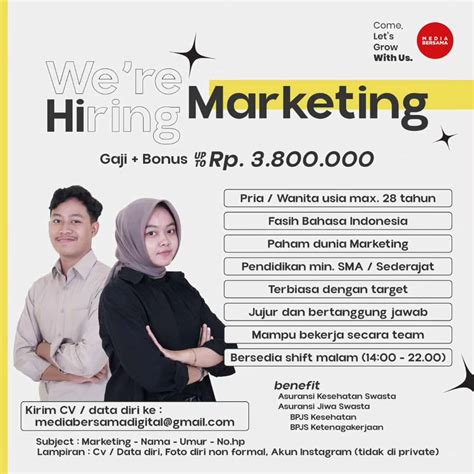 Lowongan Kerja Oktober 2023 Marketing CV Media Bersama Digital Di Solo