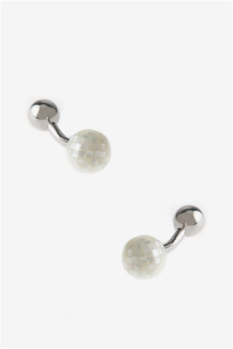 Mother Of Pearl Metal Mosaic Barbell Cufflinks