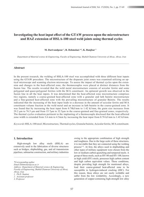 Pdf Investigating The Heat Input Effect Of The Gtaw Process Upon The