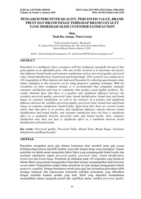 Pdf Pengaruh Perceived Quality Perceived Value Brand Trust Dan Brand Image Terhadap Brand