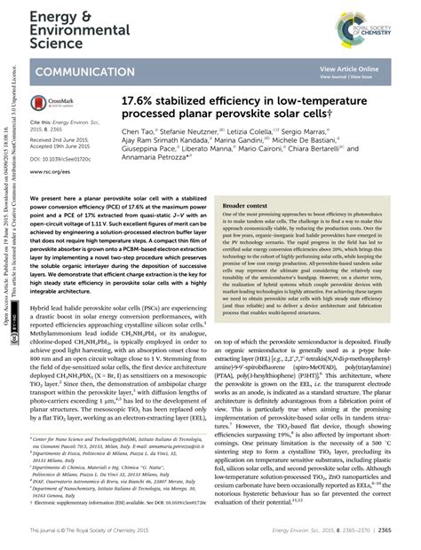 Pdf 176 Steady State Efficiency In Low Temperature Processed