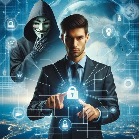 Hacker Usando Portátil Con Candado Poligonal En Fondo De Código Binario