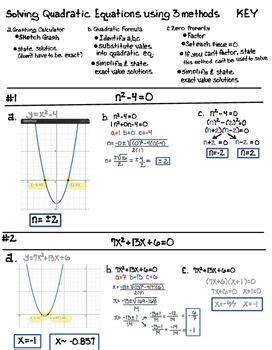 Solving Quadratic Equations Using Methods Homework Solutions Tpt