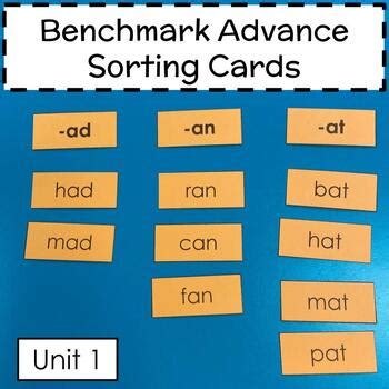 Benchmark Advance Unit 1 Sorting Cards By Stacie Hanson TPT
