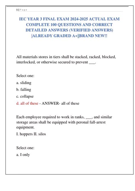 Iec Year 3 Final Exam Actual Exam Complete 100 Questions And Correct