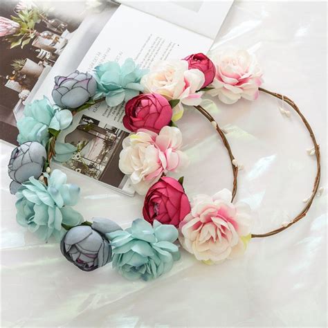 Hecho a mano flor corona Color diadema Tiara nupcial boda joyería las