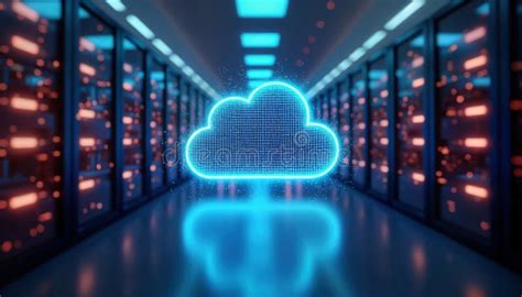 Futuristic Server Room With Neon Lights Cloud Data Storage System Shown Modern Tech