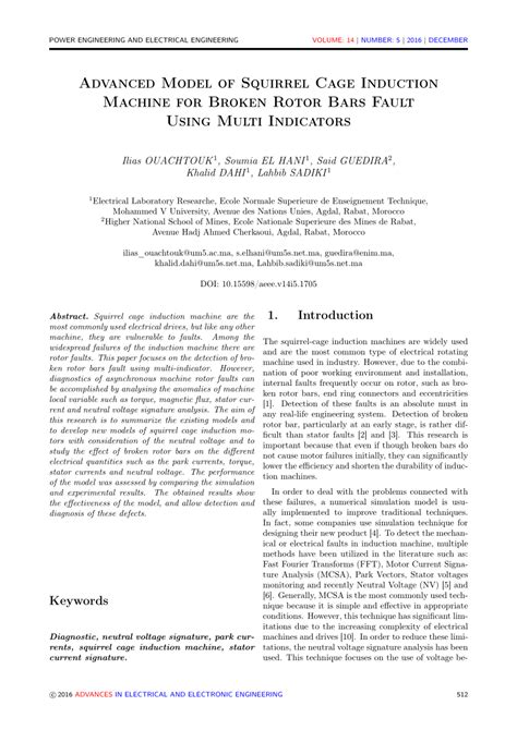 Pdf Advanced Model Of Squirrel Cage Induction Machine For Broken Rotor Bars Fault Using Multi