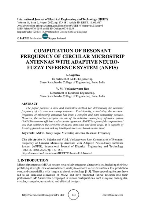 Pdf Computation Of Resonant Frequency Of Circular Microstrip Antennas With Adaptive Neurofuzzy